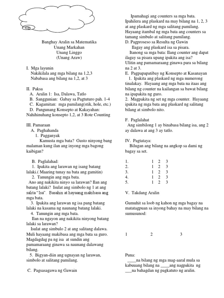 Grade 1 Lesson Plan 1q. Mathematics | PDF
