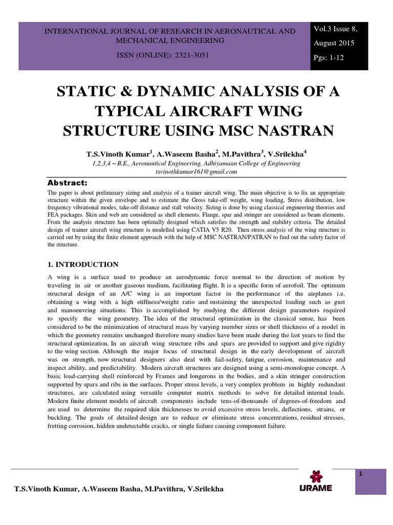 Static & Dynamic Analysis of Wing | PDF | Strength Of Materials | Stress (Mechanics)