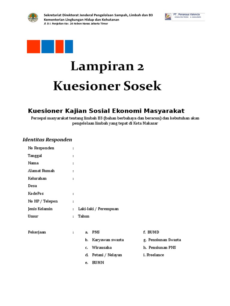 Kuesioner Sosek | PDF