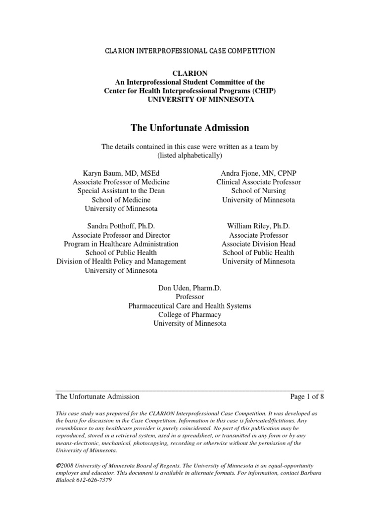 Clarion Case Study Unfortunate Admission | PDF | Sepsis | Psychiatry