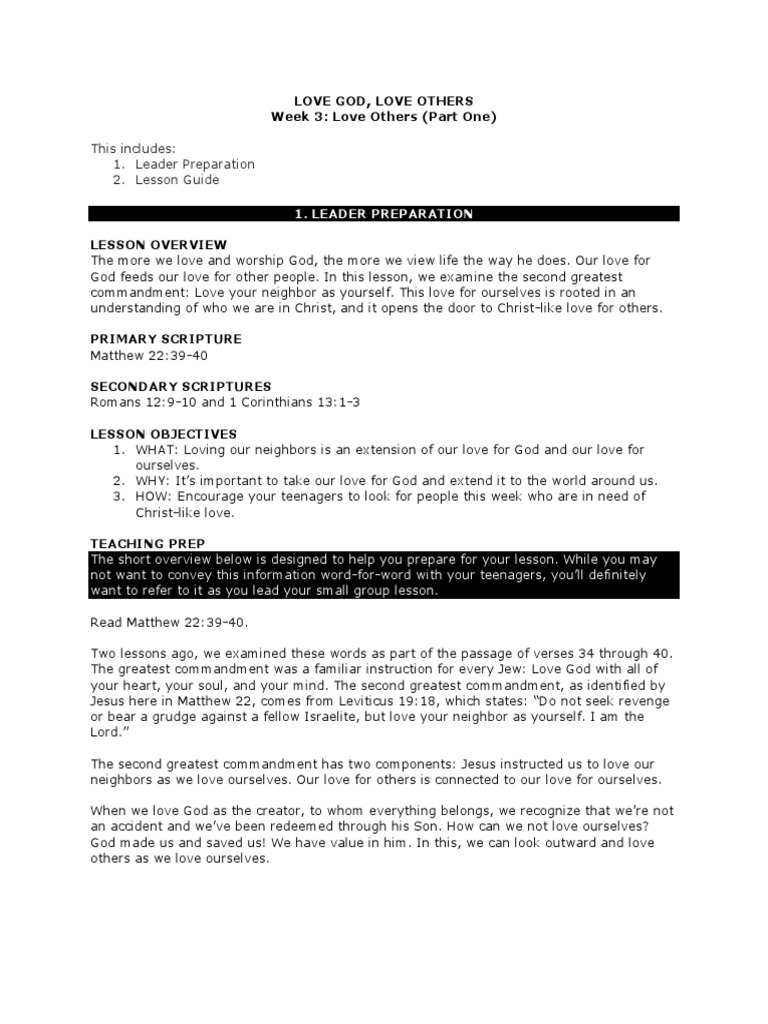 Week 3 - Love God Love Others9 | PDF | Gospel Of Matthew | Love