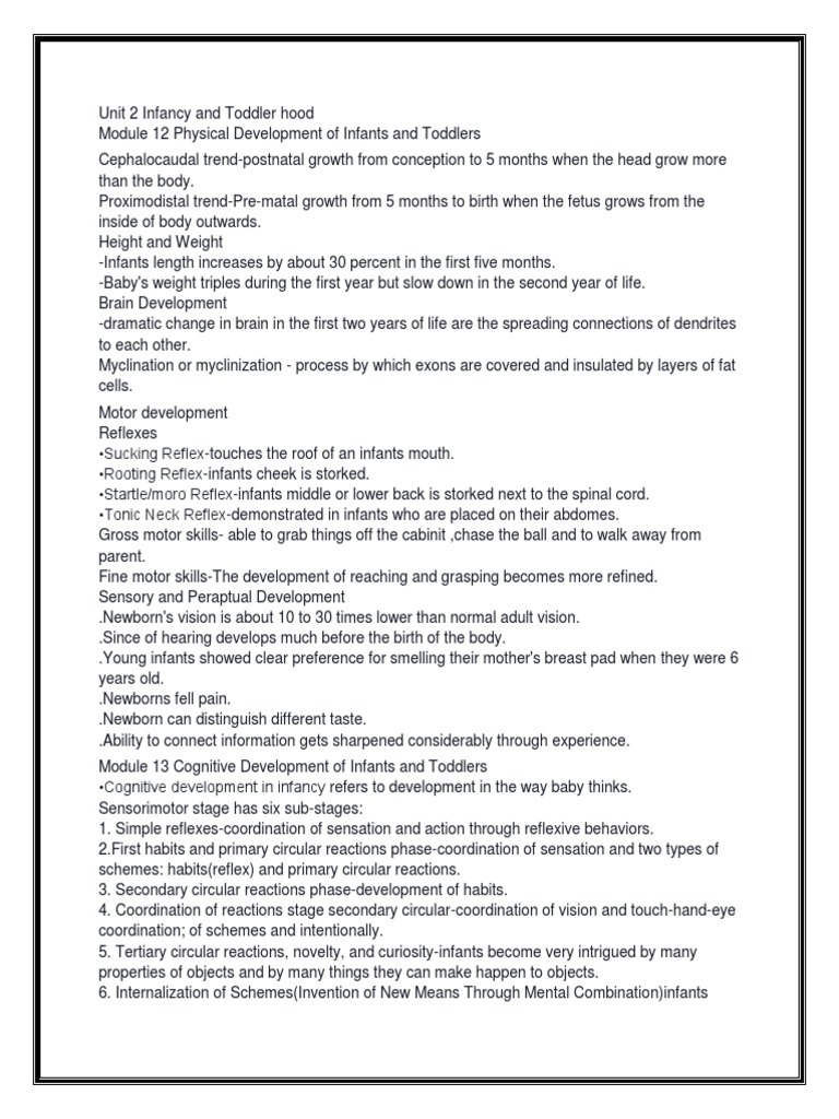 Unit 2 Infancy and Toddler Hood | PDF | Infants | Child Development