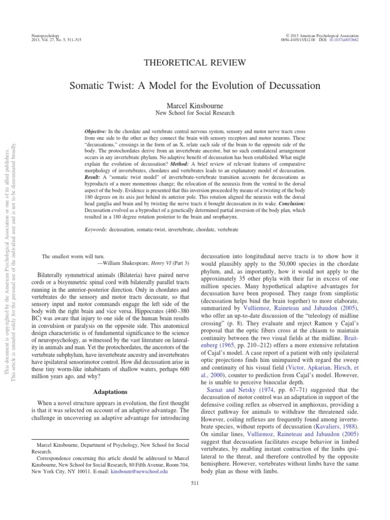 A Model For The Evolution of Decussation PDF | PDF | Anatomical Terms ...