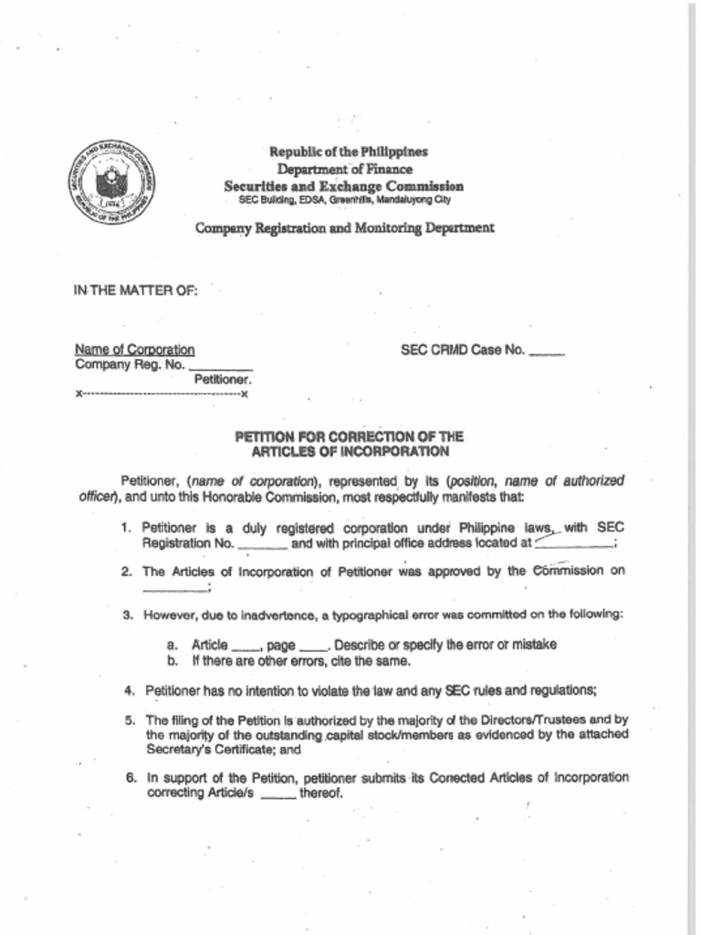 Sample Petition For Correction | PDF