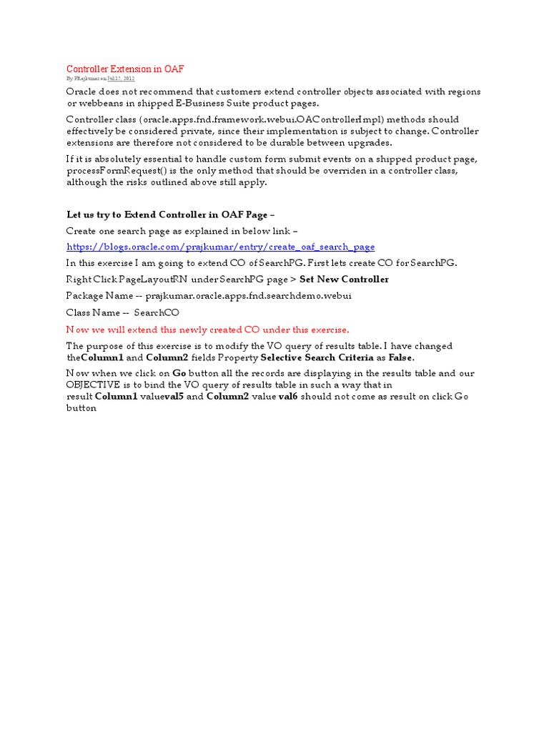 Controller Extension In Oaf Pdf Java Programming Language Web Application 