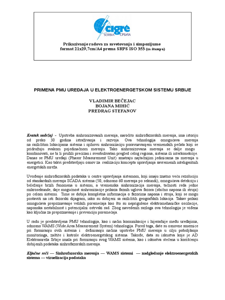 Becejac Mihic-Abstract Za CIGRE 2017 BM 24032017 | PDF