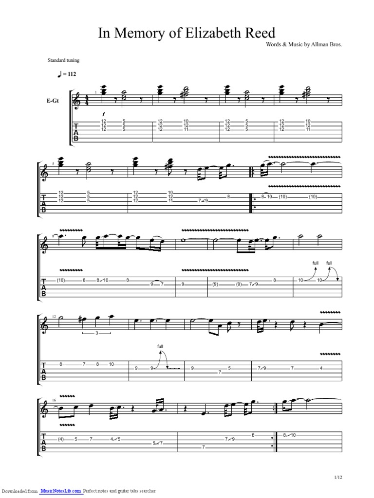 Allman Brothers Band-In Memory of Elizabeth Reed | PDF | Celtic Musical ...