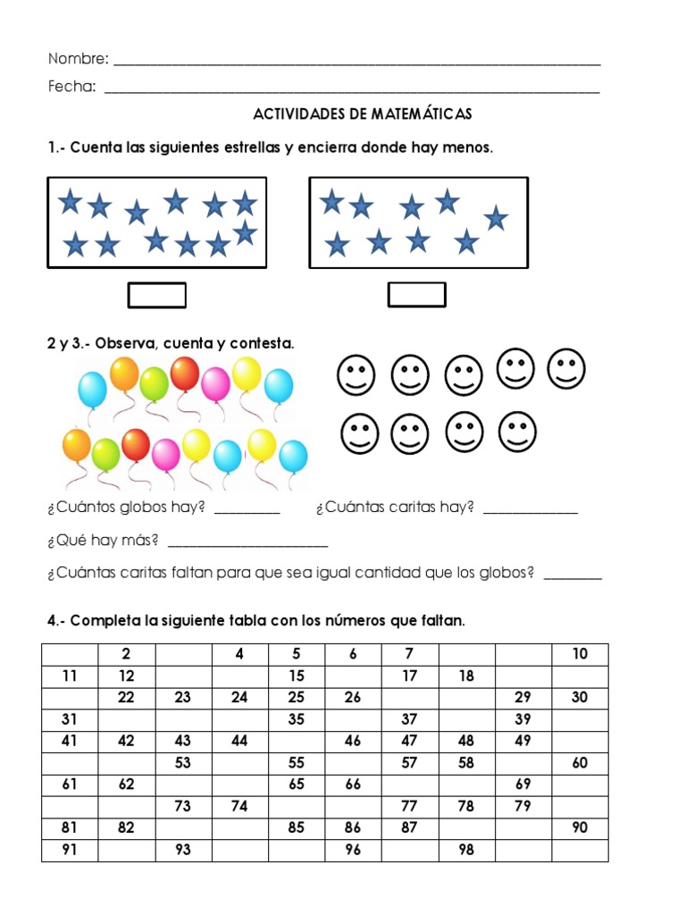 Actividades de Matematicas de Repaso