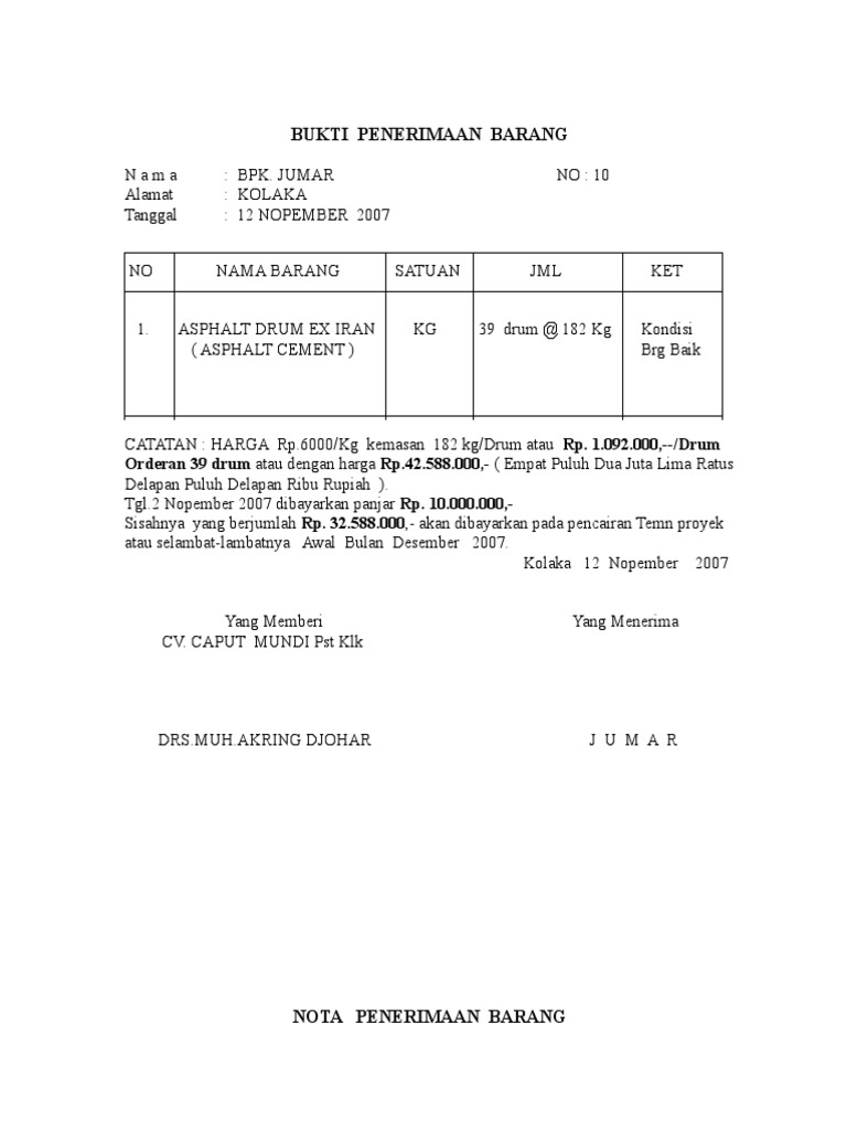Bukti Penerimaan Barang | PDF