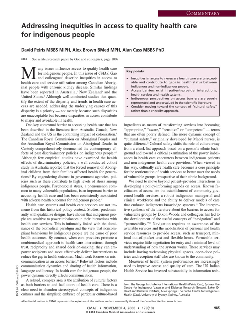 Addressing Inequities in Access To Quality Health Care For Indigenous ...