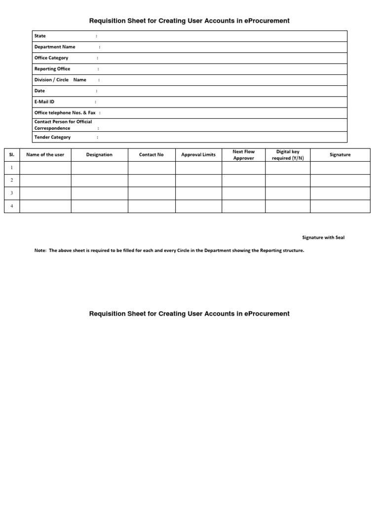 Requisition Sheet For Creating User Accounts in Eprocurement | PDF