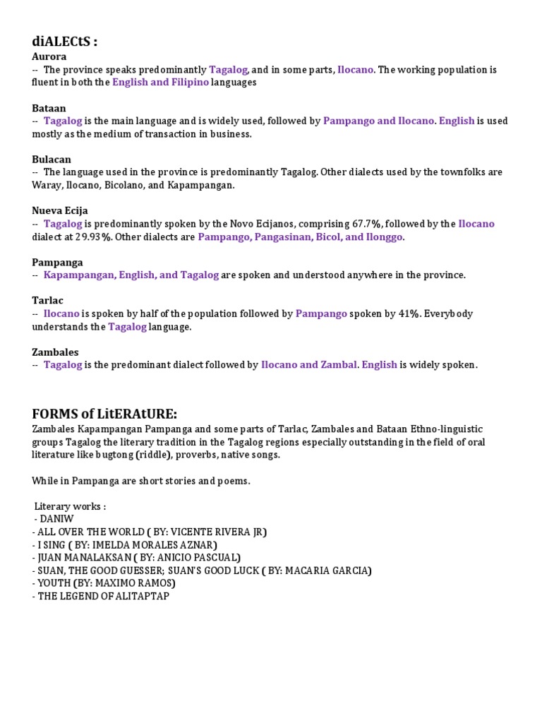 Dialects:: Tagalog Ilocano English and Filipino | PDF | Language Arts ...