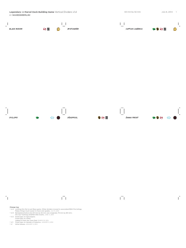 Legendary Vertical Dividers BaseGame 63x92 NG v1.4 | PDF | Marvel ...