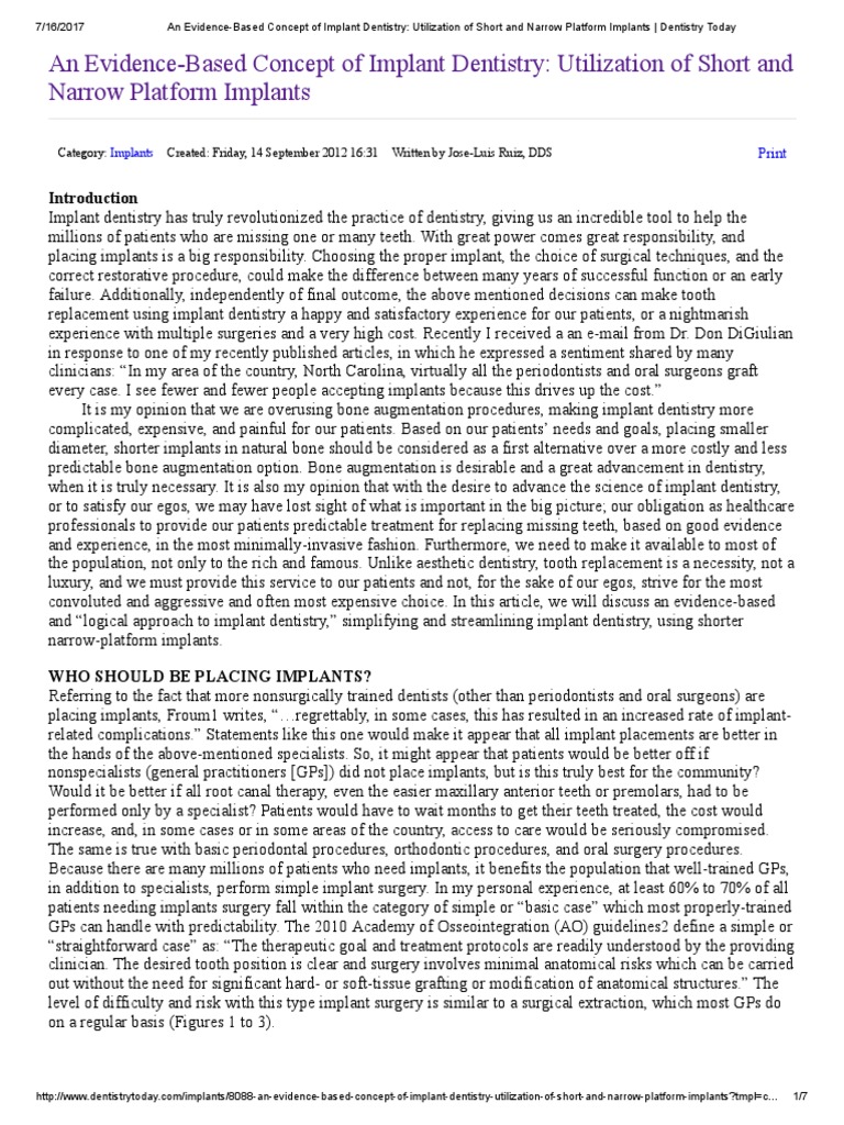 An Evidence-Based Concept of Implant Dentistry - Utilization of Short ...