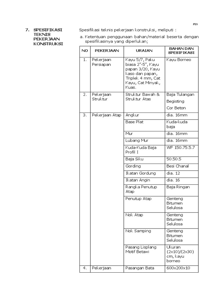 Spesifikasi Teknis Pekerjaan Konstruksi 1 PDF | PDF Spesifikasi Teknis Pekerjaan Konstruksi 1 PDF | PDF