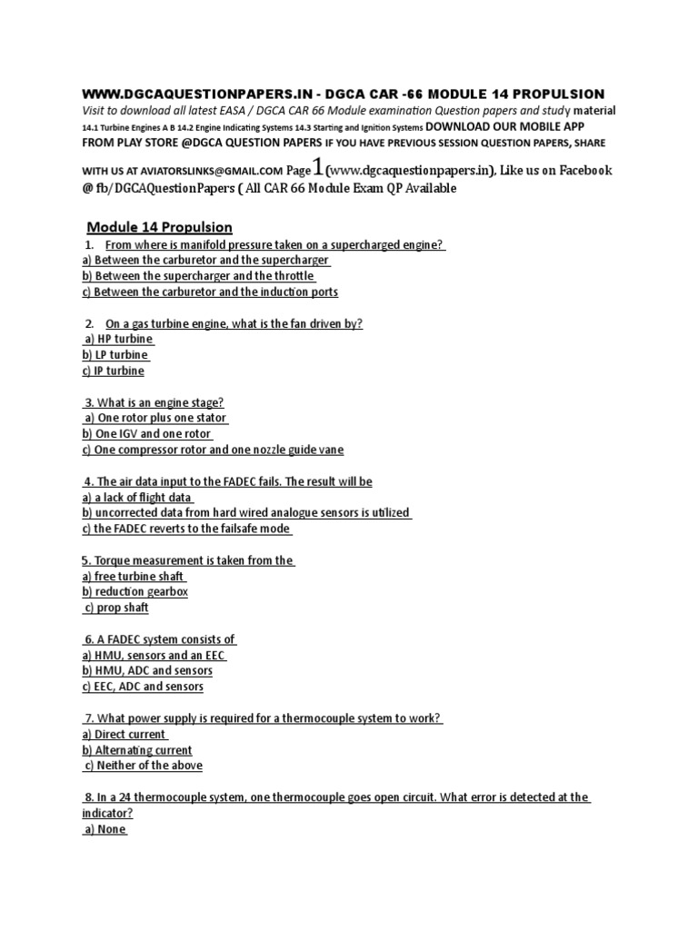 DGCA CAR 66 Module 14 Propulsion Title Generator | PDF | Jet Engine ...