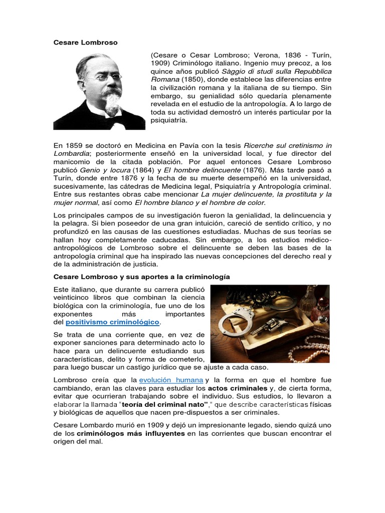 Biografias Cesare Lombroso, Enrico Ferri, Rafael Gorofono | PDF ...