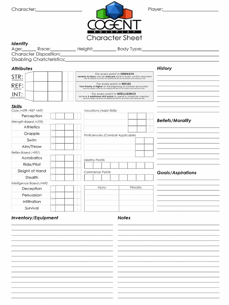 Cogent Roleplay - Character Sheet PDF | PDF