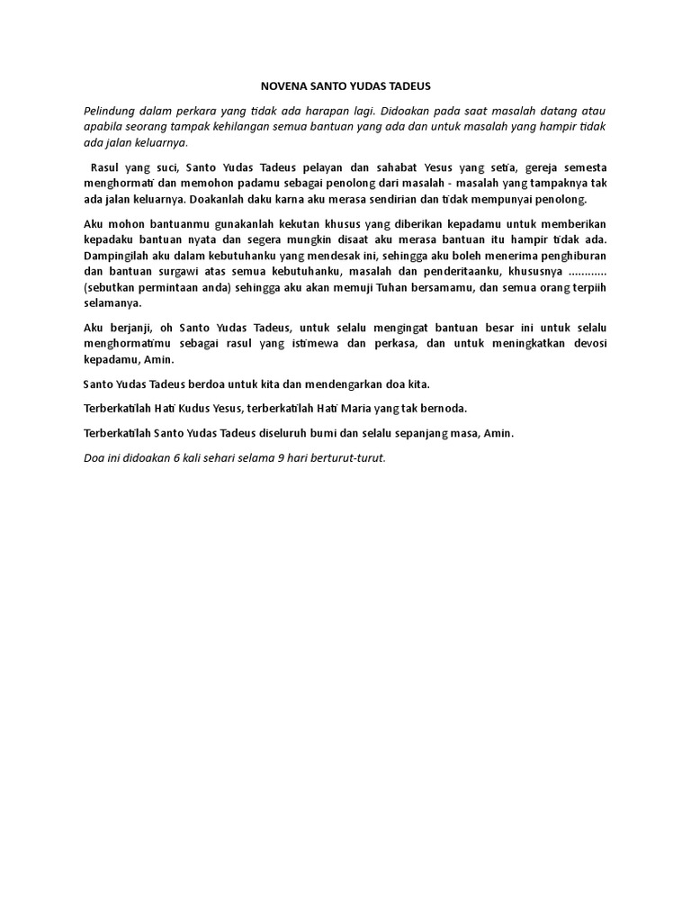 Doa Novena Santo Yudas Tadeus | PDF | Agama & Spiritualitas
