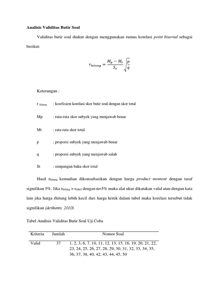 Analisis Validitas Butir Soal | PDF