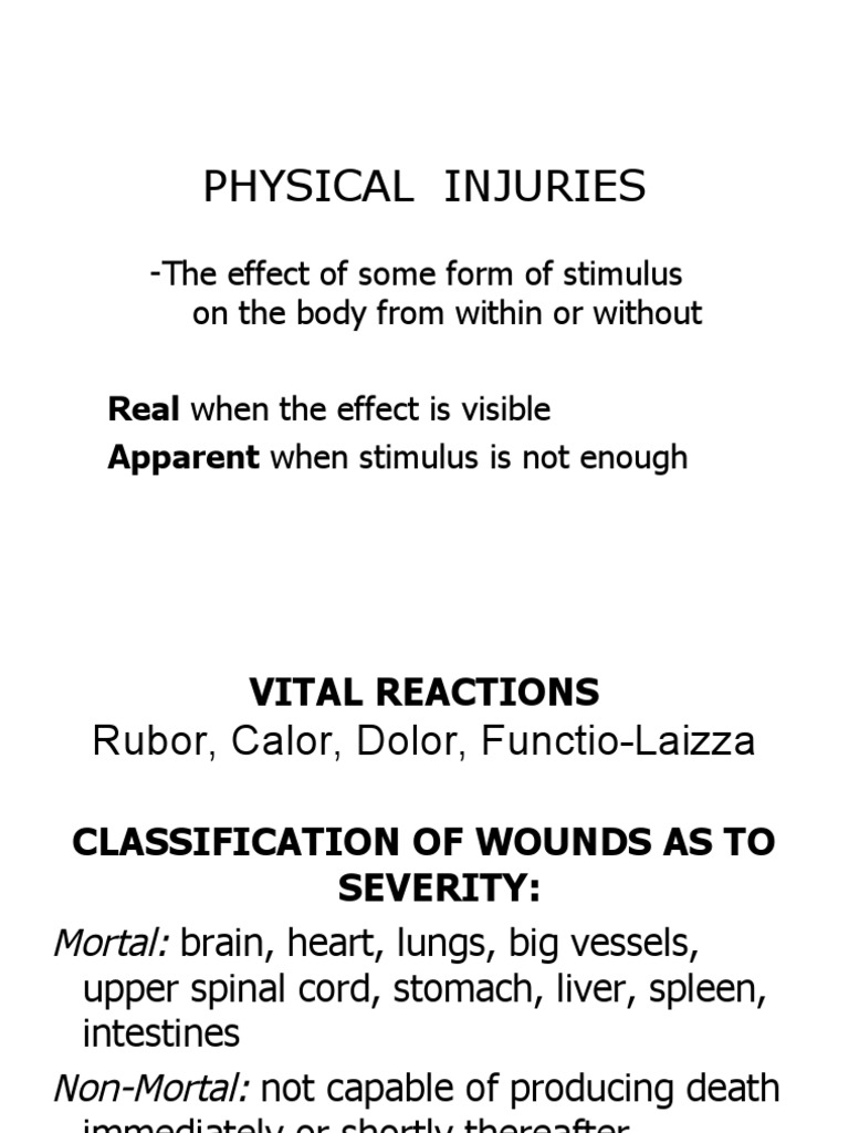 Elements of Serious Physical Injuries | PDF | Wound | Clinical Medicine