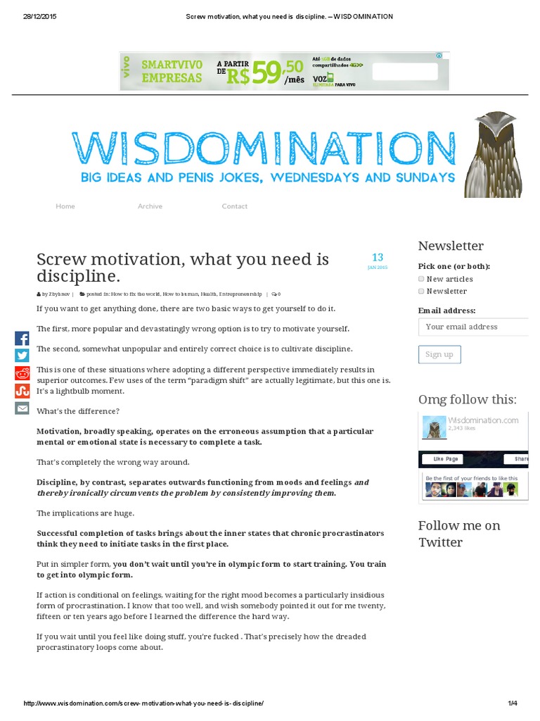 Screw Motivation, What You Need Is Discipline | PDF | Self Harm ...