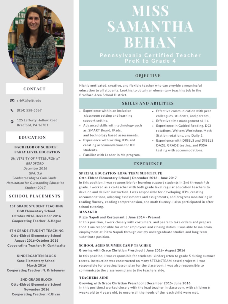 Miss Samantha Behan - Online Resume | PDF | Individualized Education Program | Teachers