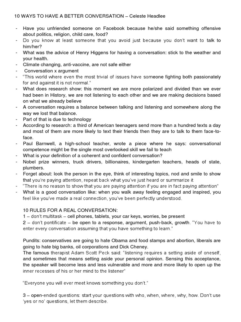 10 Rules for Better Conversations | PDF | Conversation | Mind
