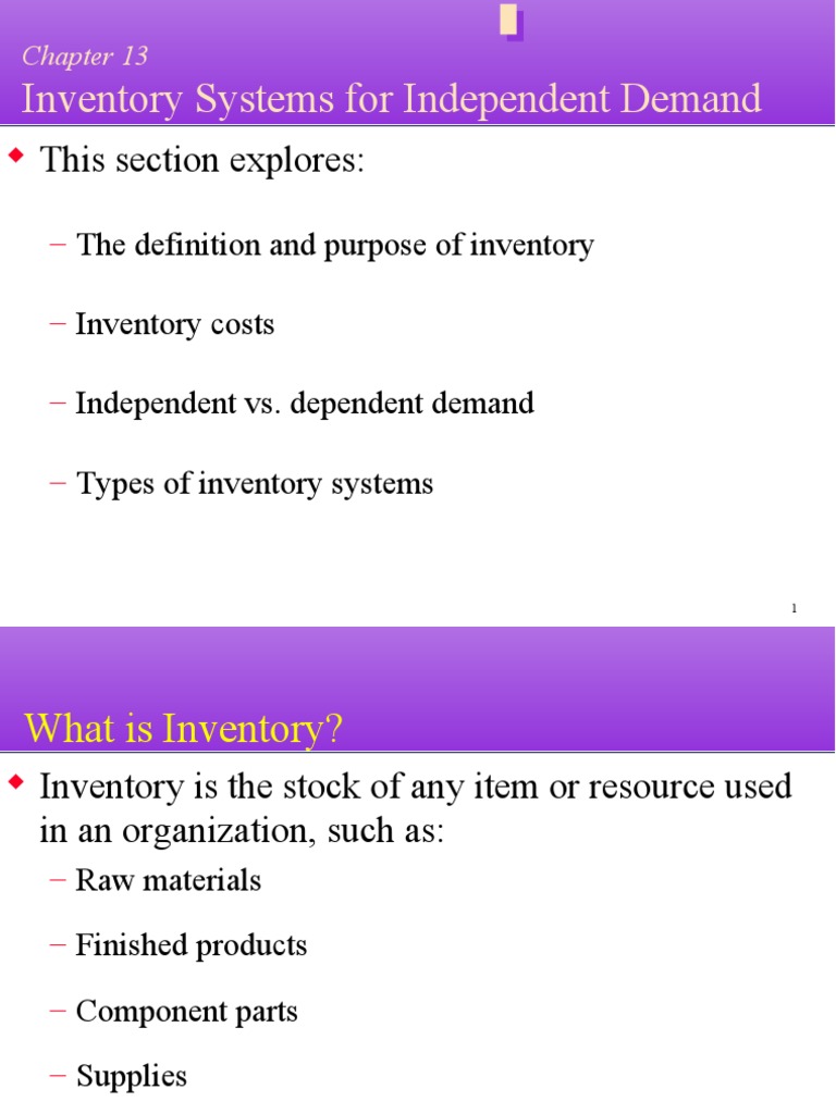 Inventory Systems For Independent Demand: This Section Explores | PDF ...