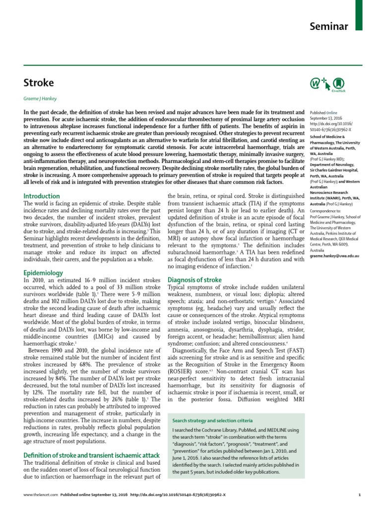 2016 - Lancet Stroke | PDF | Stroke | Thrombosis