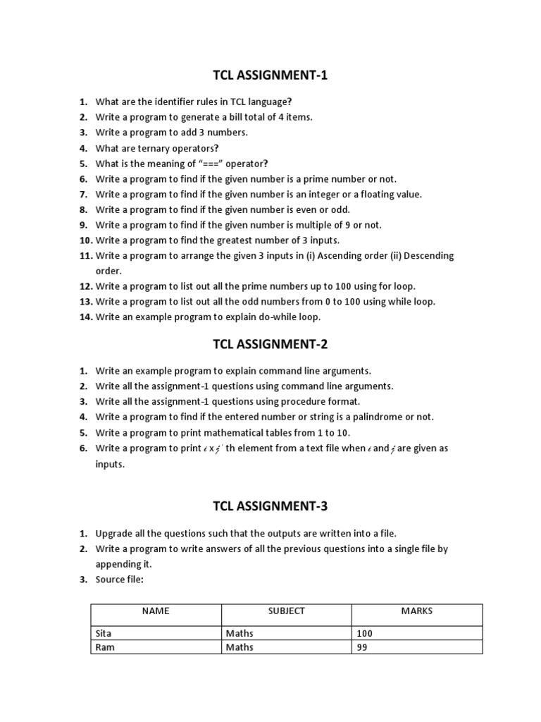 TCL Assignment 1 3 Question | PDF | Parameter (Computer Programming) | Rama