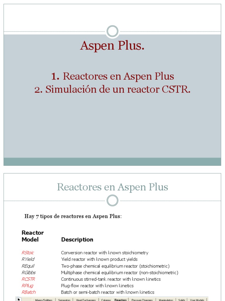 Simulación de Reactores en Aspen Plus | PDF | Reactor Quimico ...