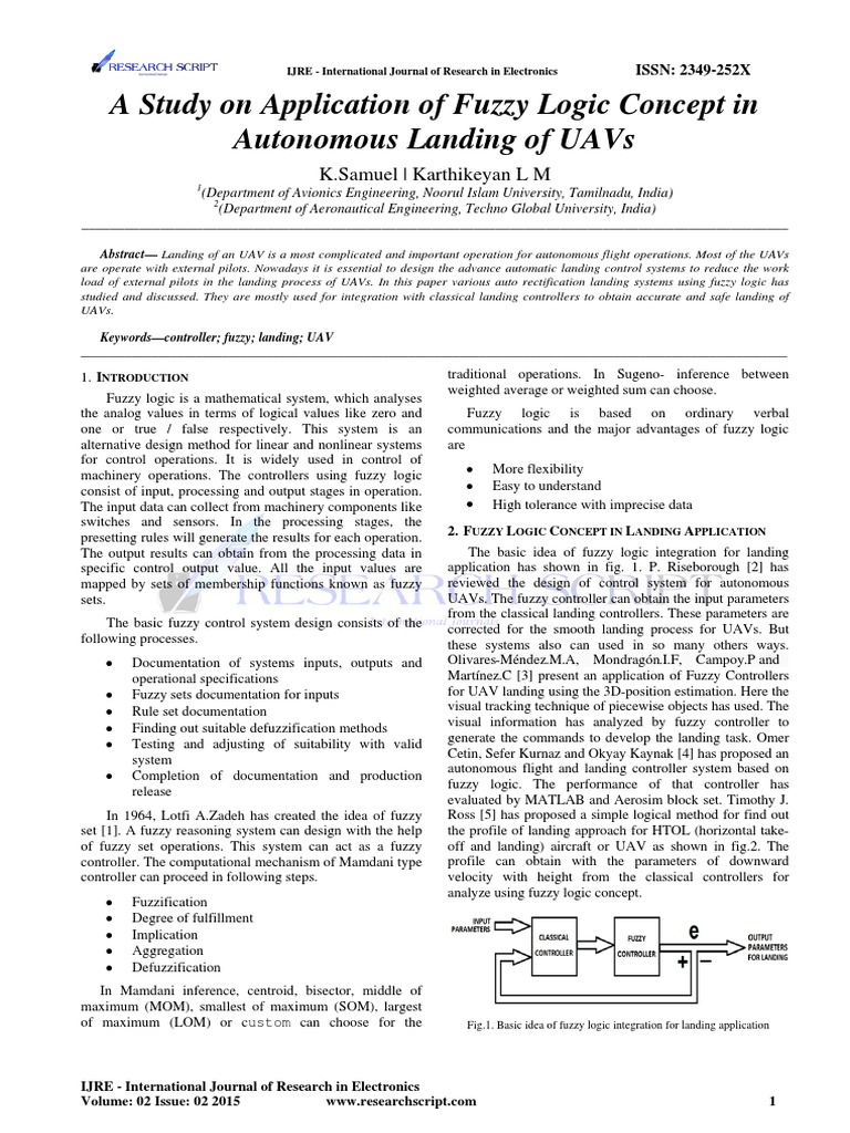 A Study On Application of Fuzzy Logic Concept in Autonomous Landing of ...