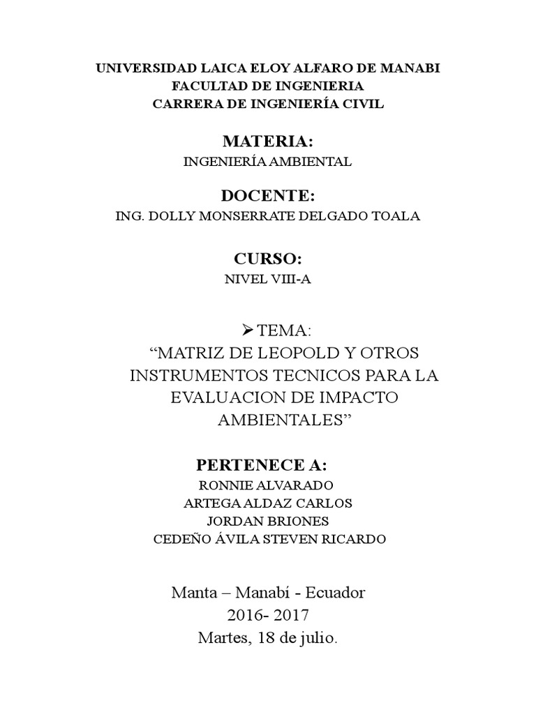 Matriz de Leopold Modificado | PDF | Matriz (Matemáticas) | Evaluación de impacto ambiental