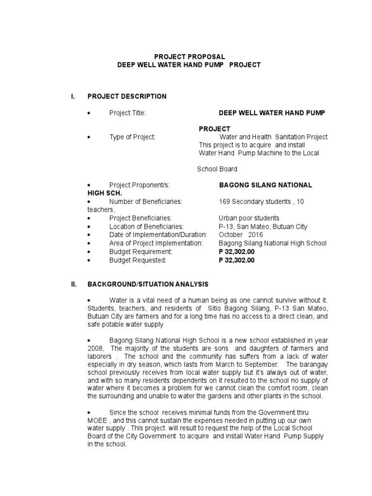 WATER Project Proposal | PDF | Sanitation | Hygiene