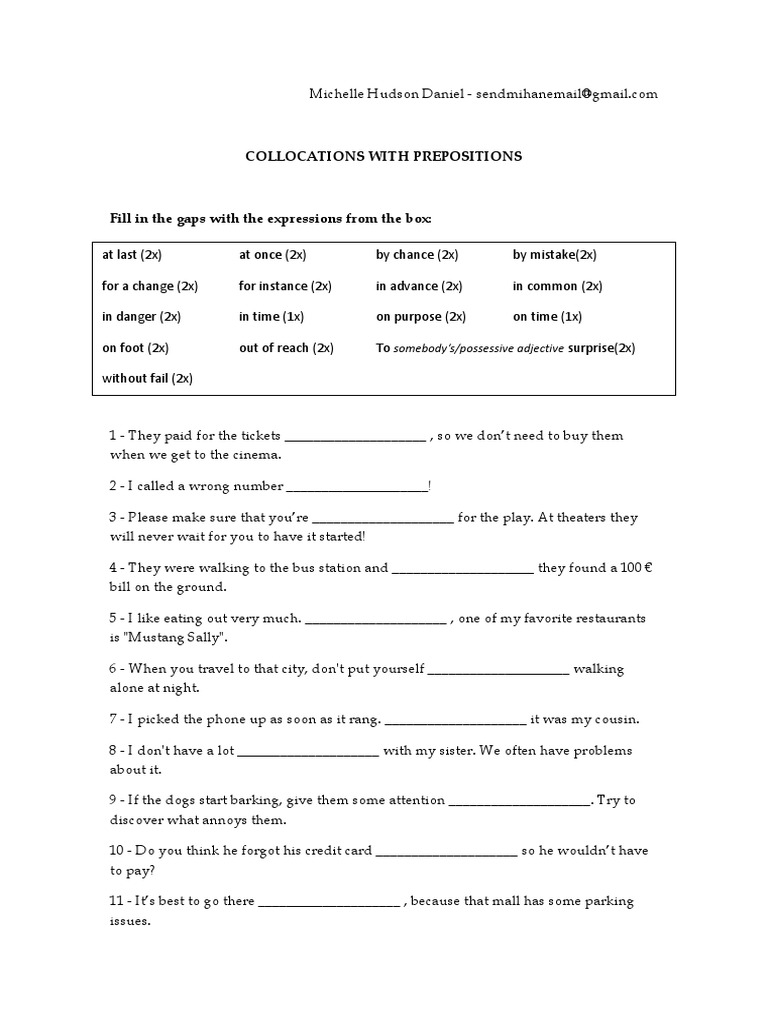 Collocations With Preposition - 20170715 | PDF | Leisure