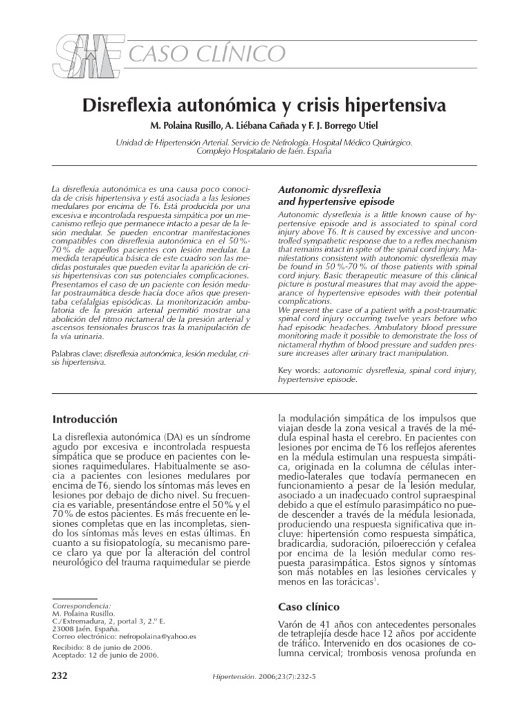 2006 Disreflexia Autonómica y Crisis Hipertensiva | PDF | Ciencias de ...