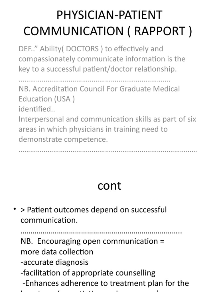 Physician-Patient Communication (Rapport) | Download Free PDF | Human ...