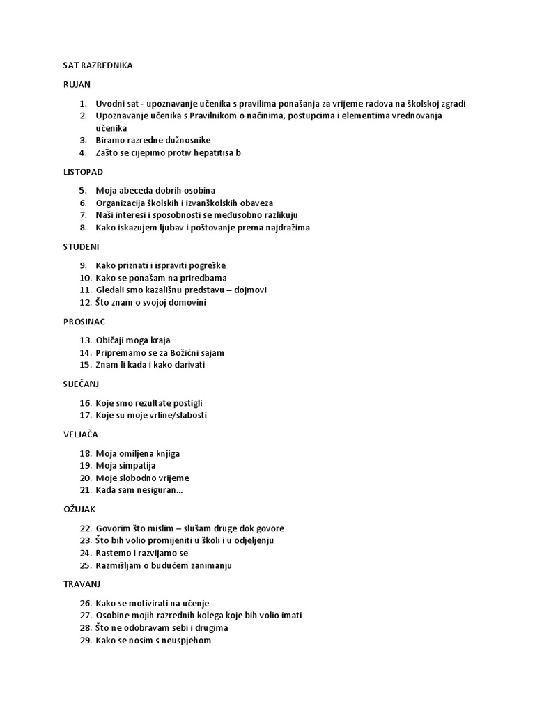 Sat Razrednika Plan | PDF
