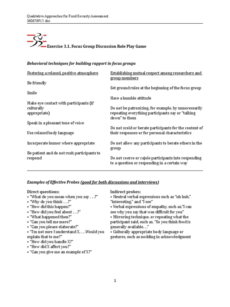 3.1 Exercise en Focus Group Discussion Role Play Game | PDF | Focus ...