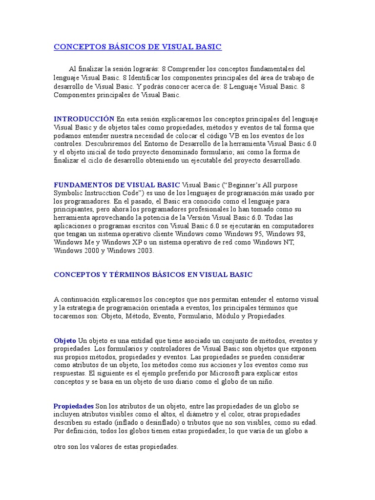 Conceptos Básicos de Visual Basic | PDF | Básico | Programa de computadora