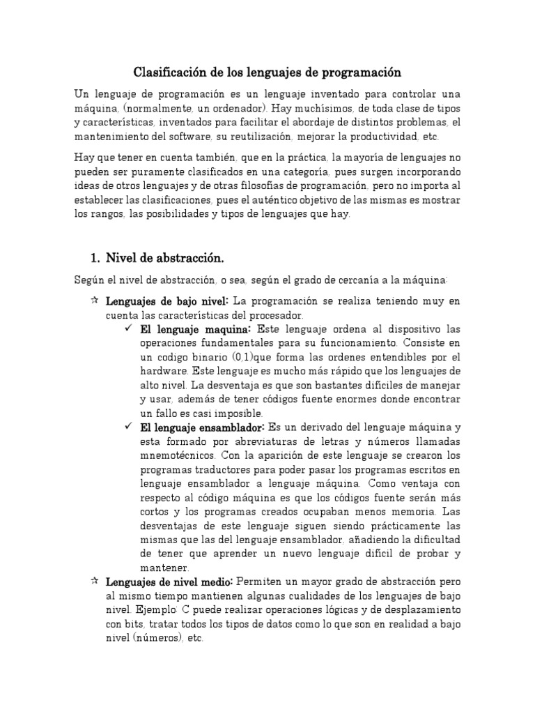 Clasificación de Los Lenguajes de Programación | PDF | Lenguaje de ...