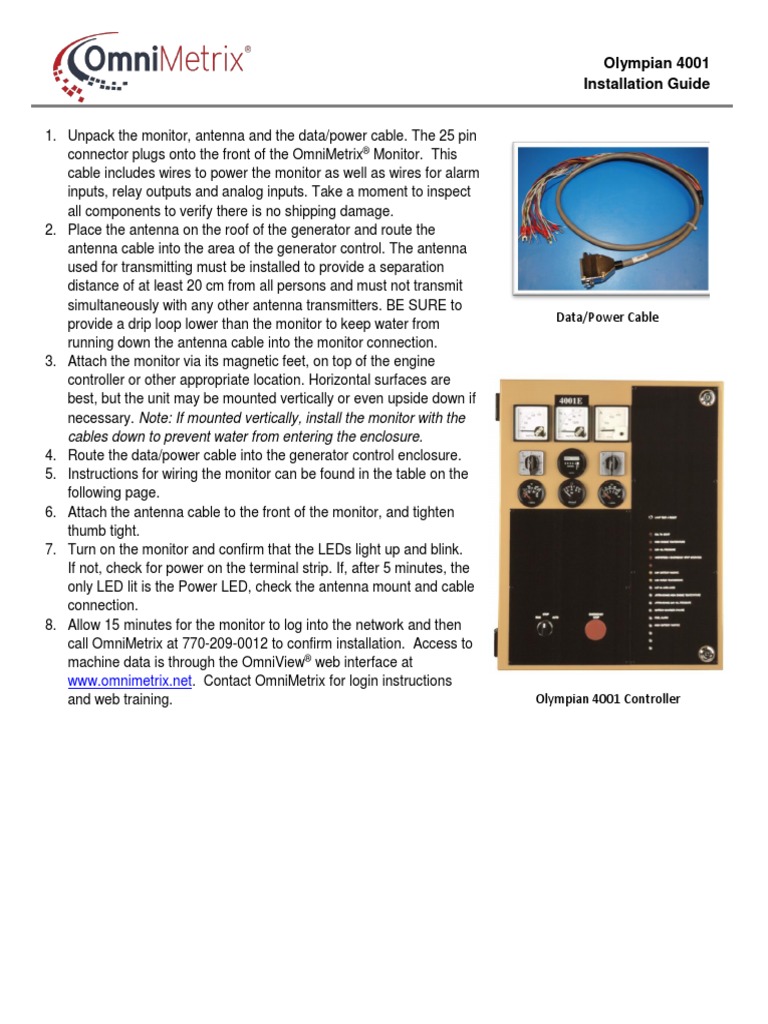 Olympian 4001 OmniMetrix Installation Guide PDF | PDF | Antenna (Radio ...