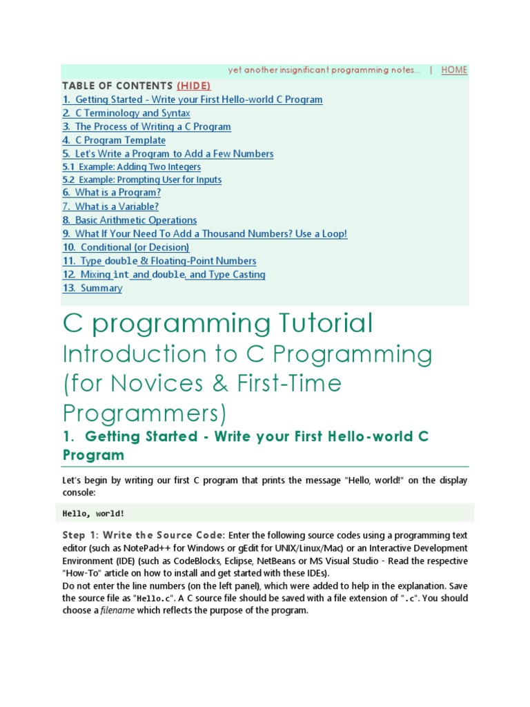 C Programming Tutorial: Introduction To C Programming (For Novices & First-Time Programmers ...