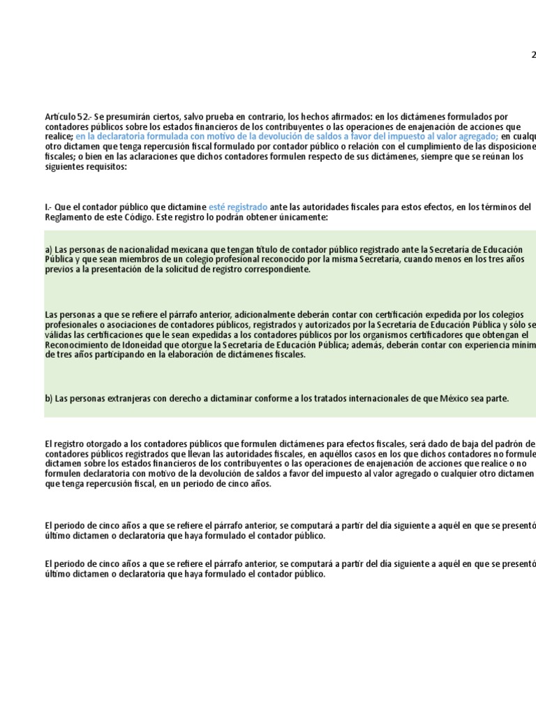 Comparación Artículo 52° CFF | PDF | Contador | Contabilidad