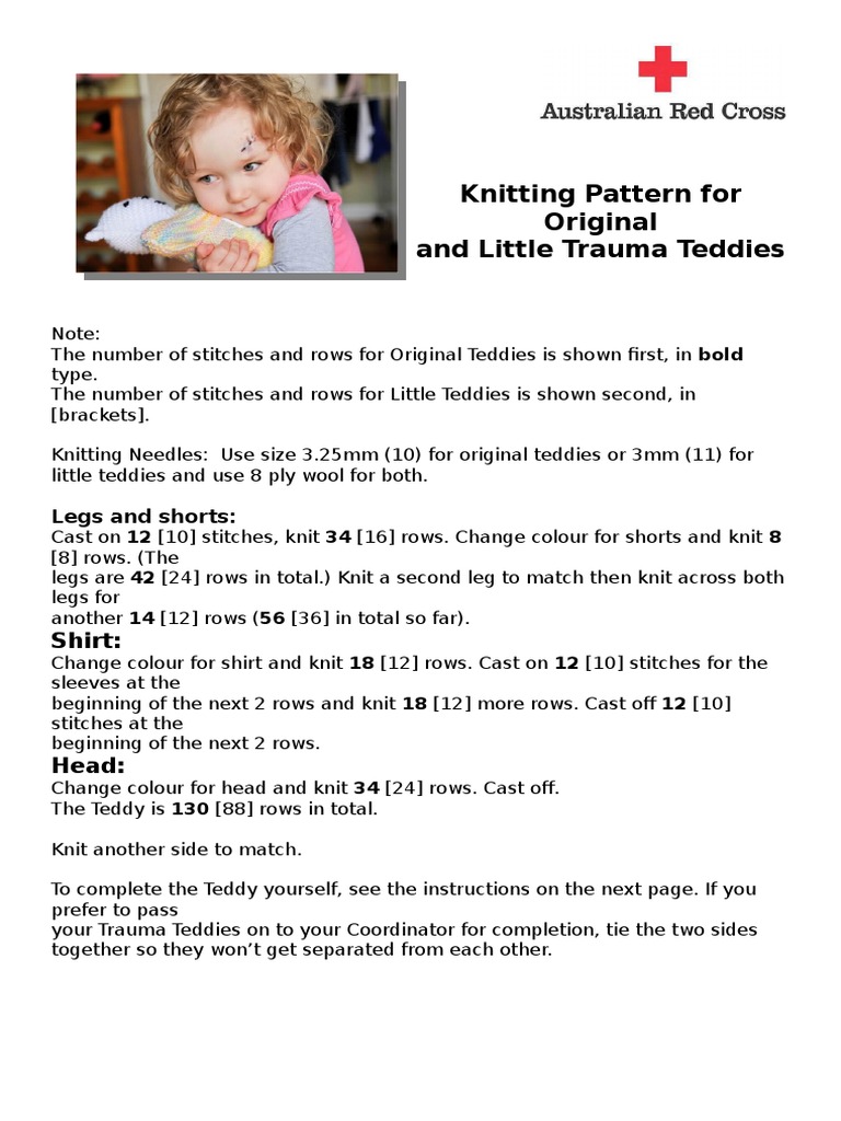 Red Cross Trauma Teddy Pattern PDF Knitting Yarn