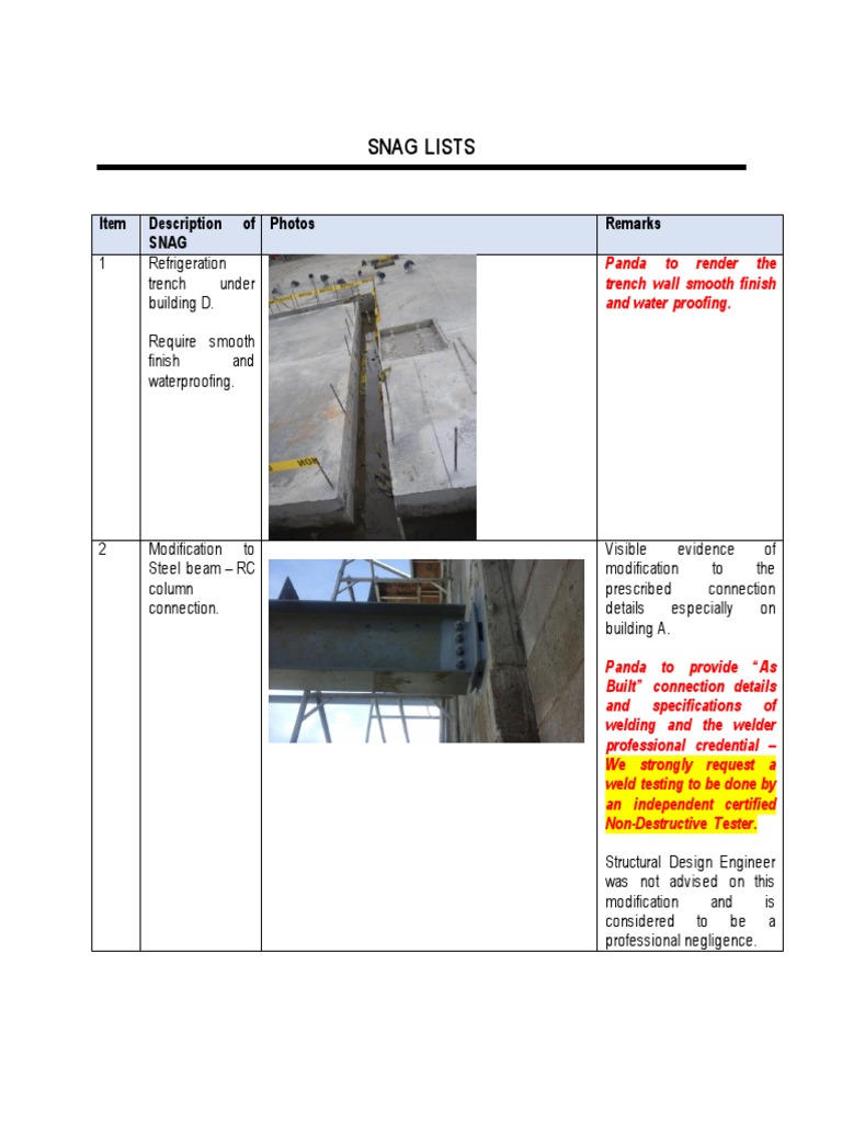 20170308 - SNAG LIST - 1 | Column | Concrete
