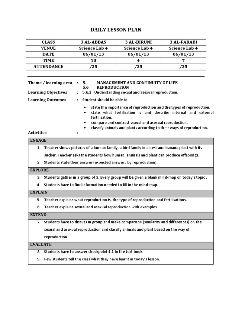 Daily Lesson Plan Form 3 | PDF | Lesson Plan | Constructivism ...