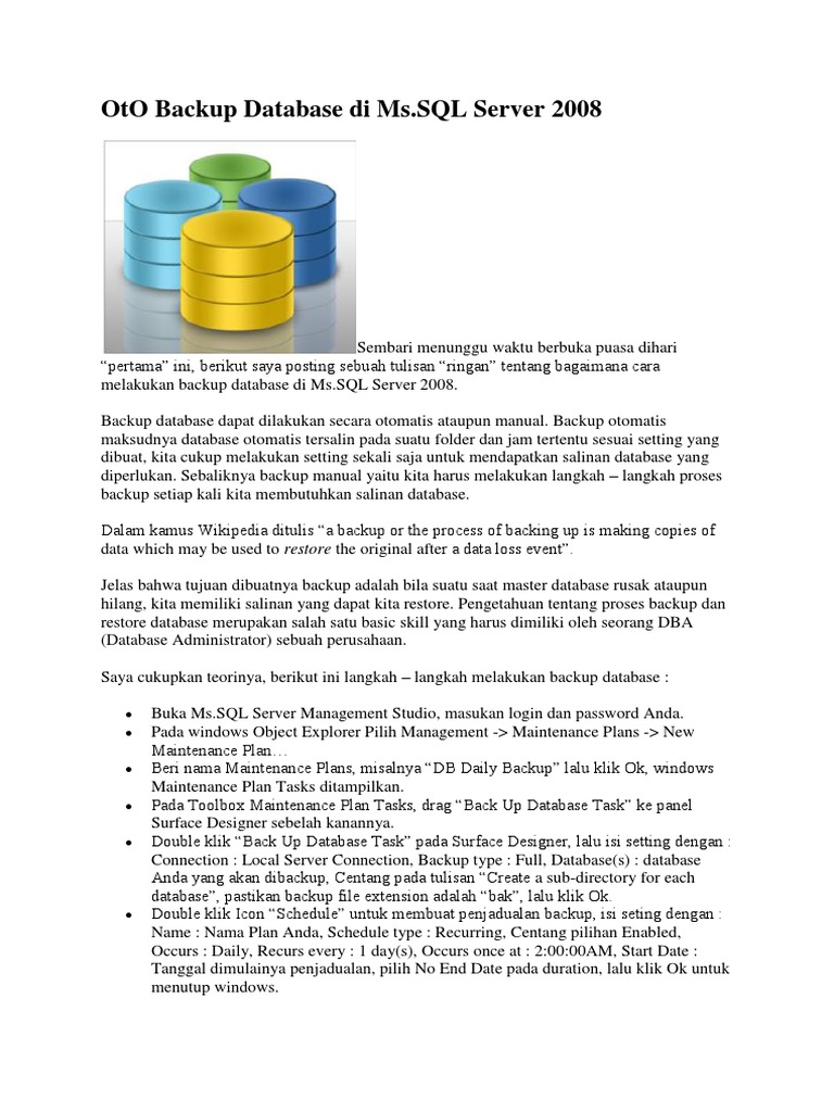 Cara Backup Database Di Sql Server 2008 Pdf Teknologi Rekayasa