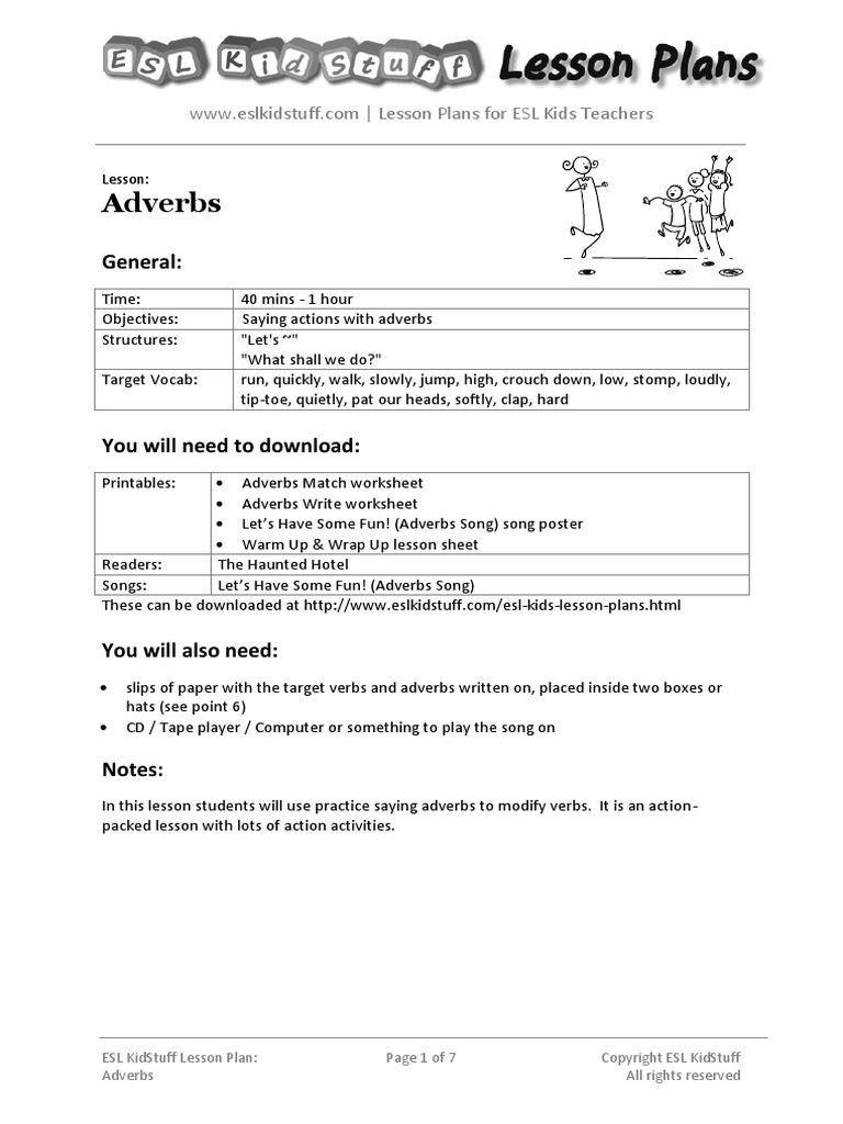 Adverbs Lesson Plan PDF | PDF | Lesson Plan | English As A Second Or ...